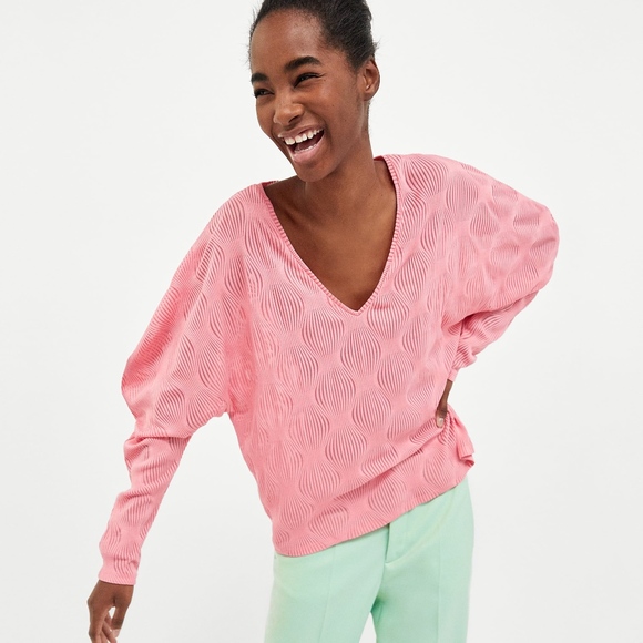 Zara | Tops | Zara Pink 6s Vibe Long Sleeve Textured Tshirt | Poshmark